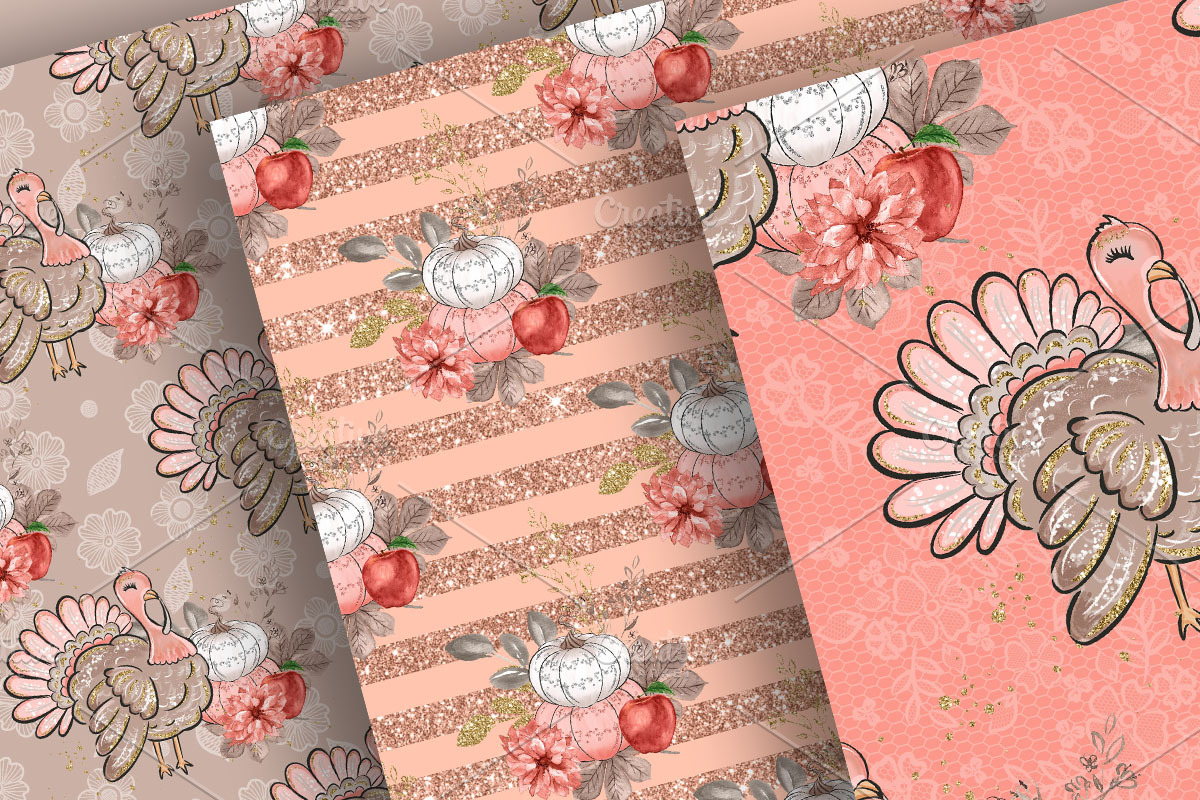 Turkey Thanksgiving digital papers, a Pattern Graphic by designloverstudio