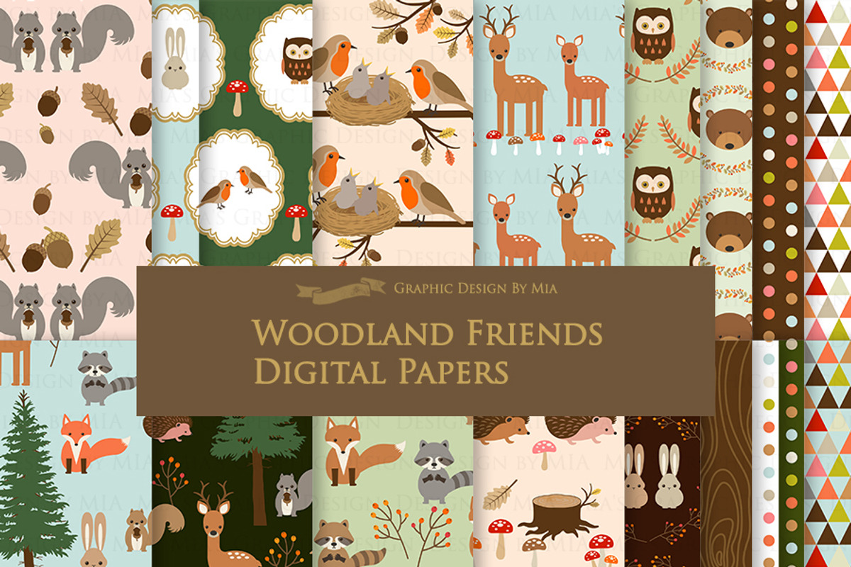 Woodland Friend Clipart+Pattern set, an Animal Illustration by Mia's ...