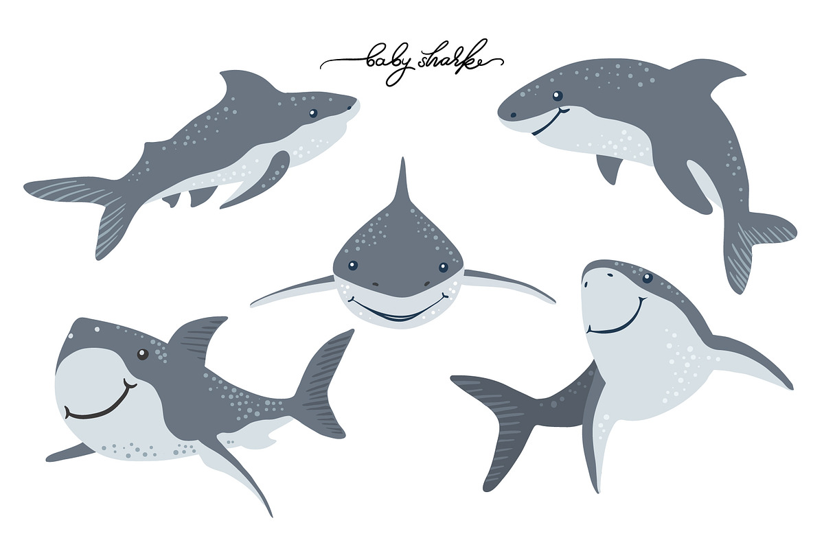 Baby shark clip-art, undersea world