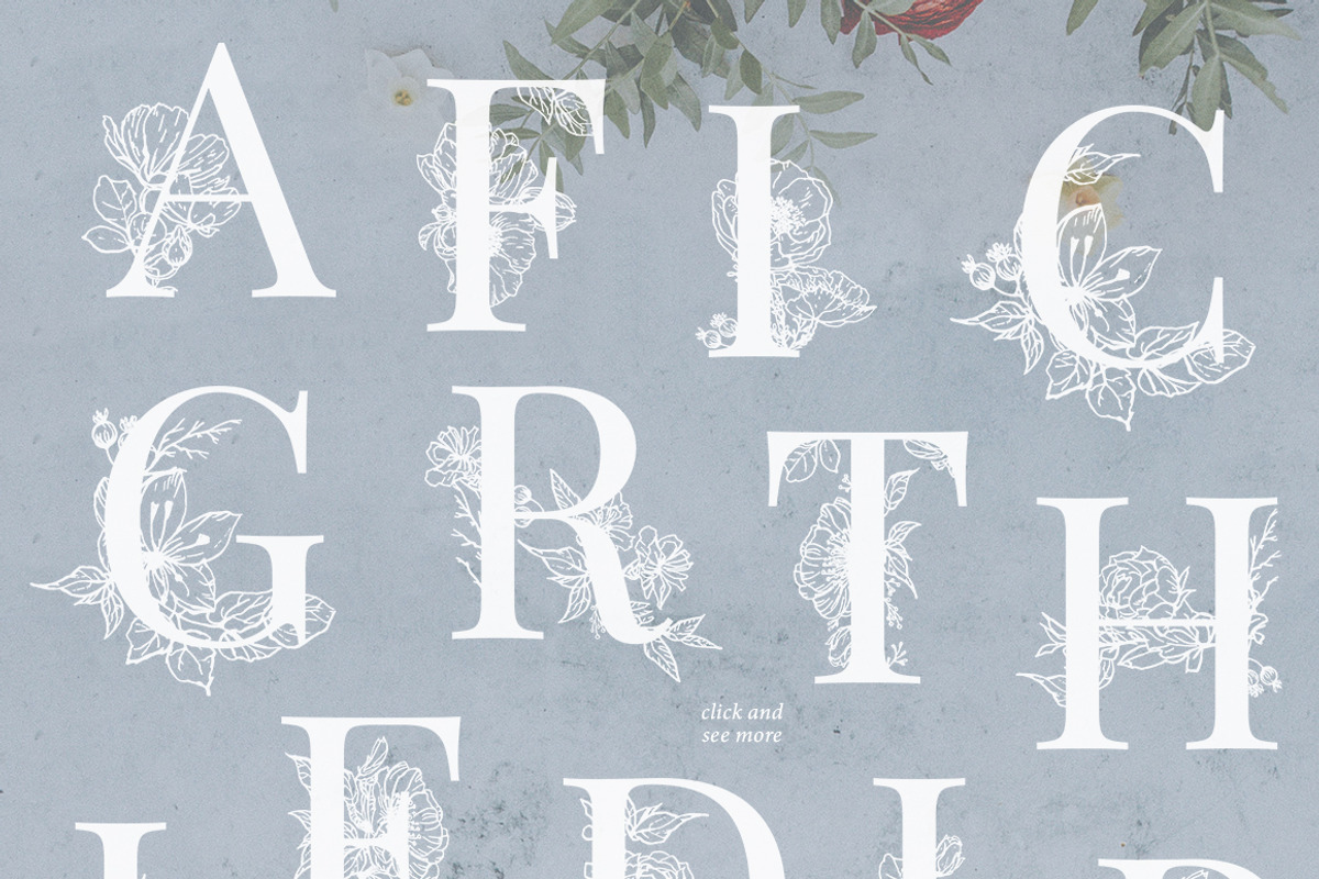 Gold floral alphabet wedding monograms