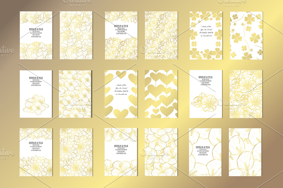 50 Golden Floral Card Templates, a Card Template by Sunset&Sea Design