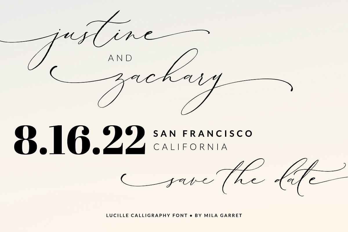 Lucille Wedding Calligraphy Font, a Script Font by Mila Garret