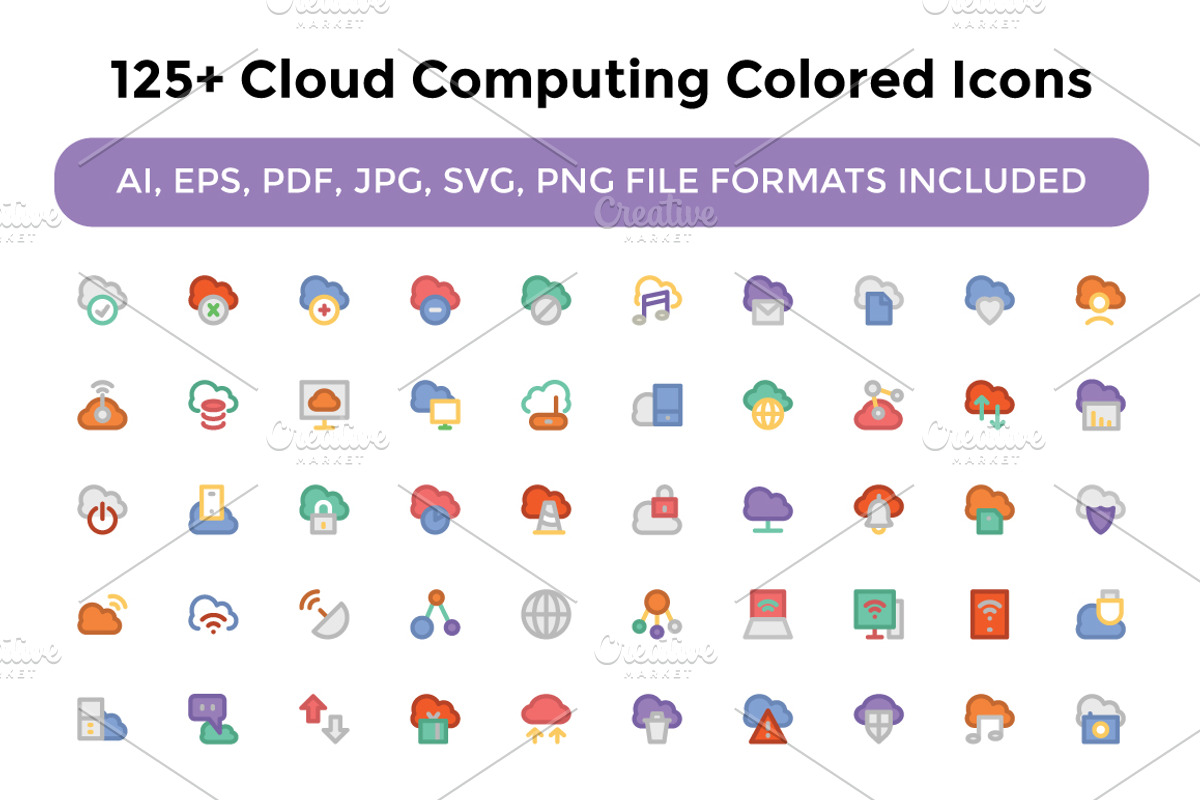 125+ Cloud Computing Colored Icons, an Icon by Vectors Market