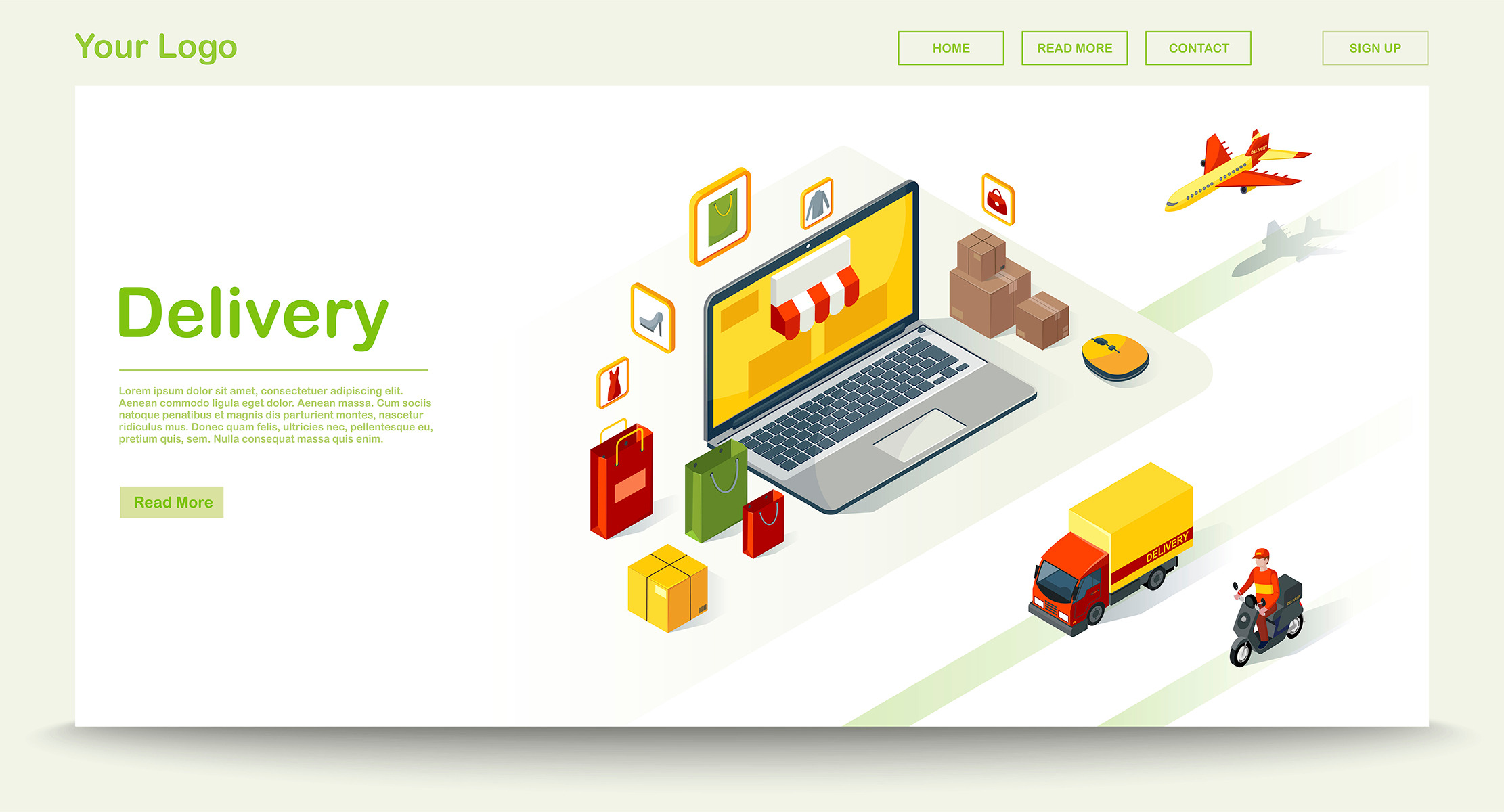 Delivery web page vector template | Landing Page Templates ~ Creative ...