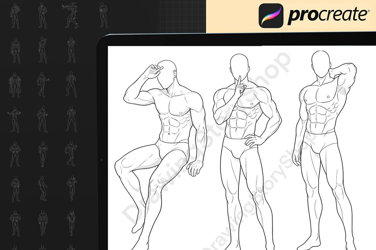 400 Procreate Male pose stamps Bases, a Brush Add-On by DrawingStoryShop