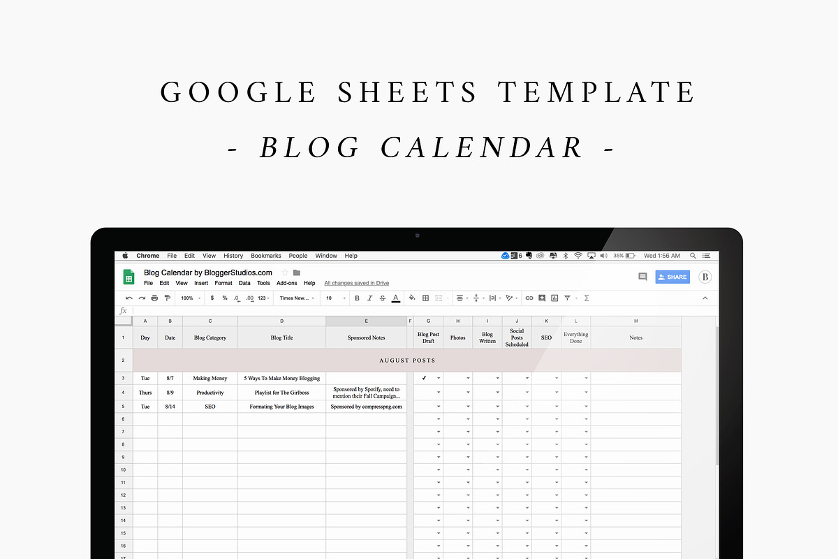 Google Sheets Blog Calendar, a Websites & App Template by The Marketing ...