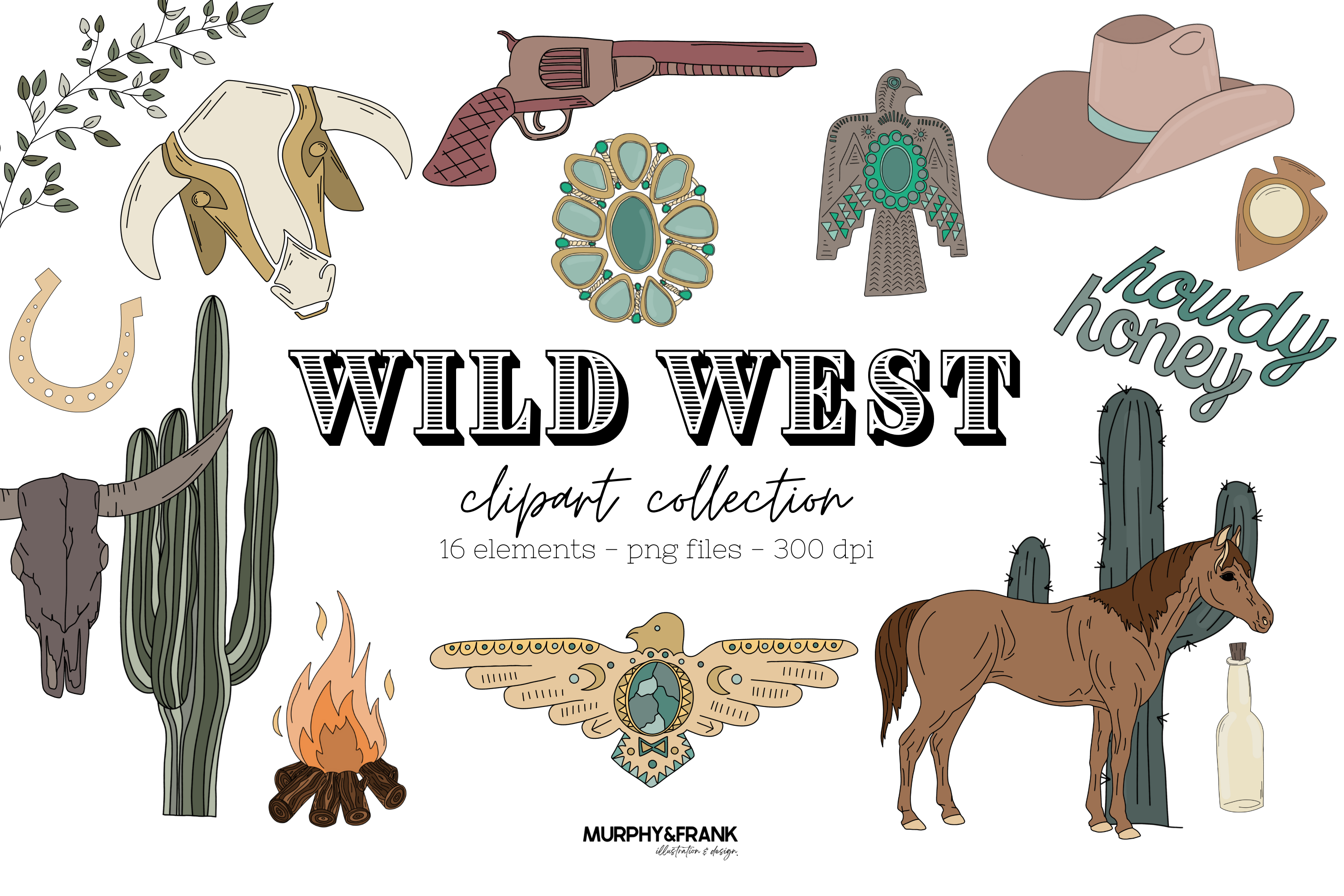 Western Cowboy Clipart Bundle, an Illustration by Murphy & Frank