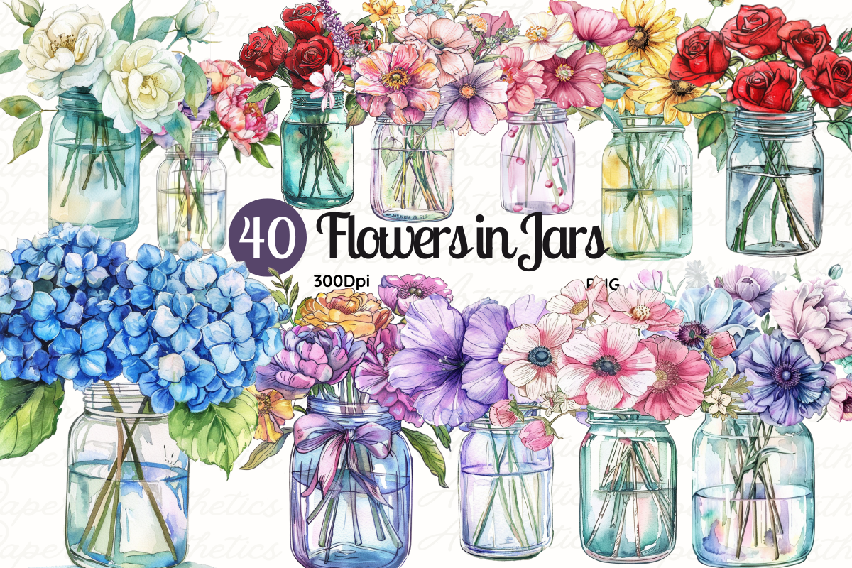 Mason Jar Clipart Flower Clipart Png, a Decorative Illustration by ...