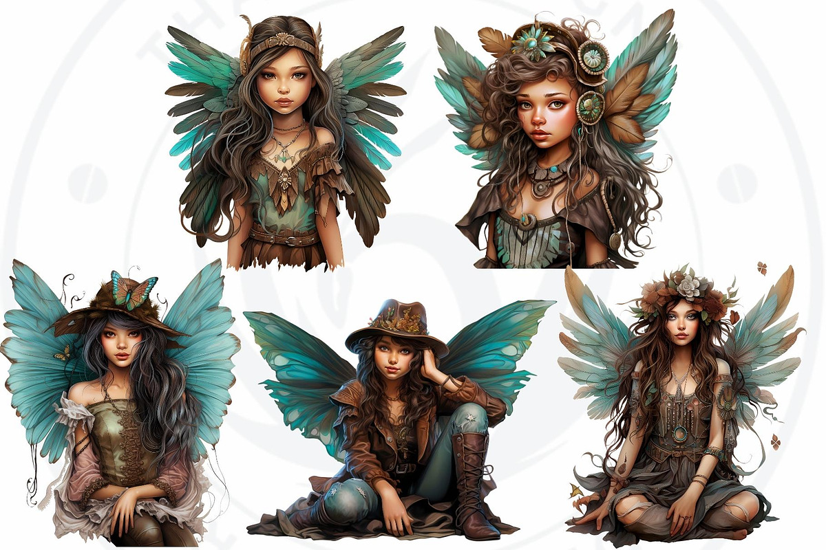 Boho Western Fairy Clipart Set, a Person Illustration by ThatsDesign Art