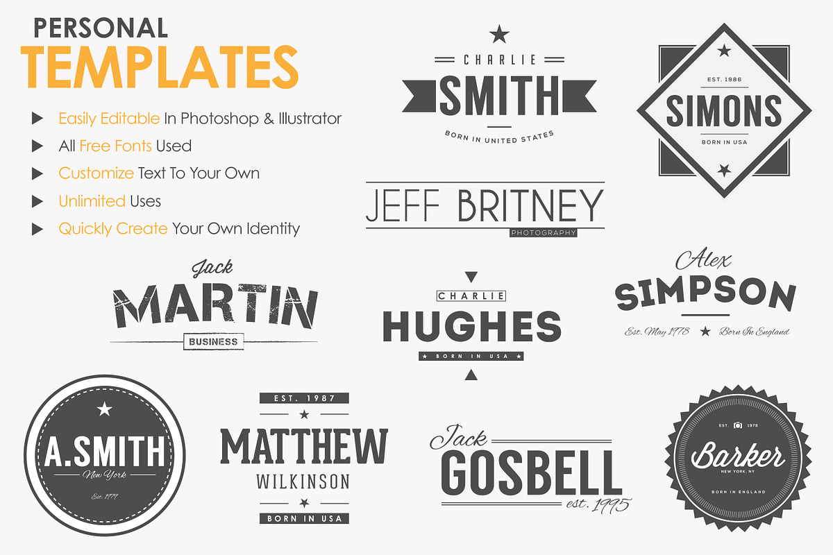 10 Personal Name Logos Vol. 2, a Branding & Logo Template by Jack Gosbell