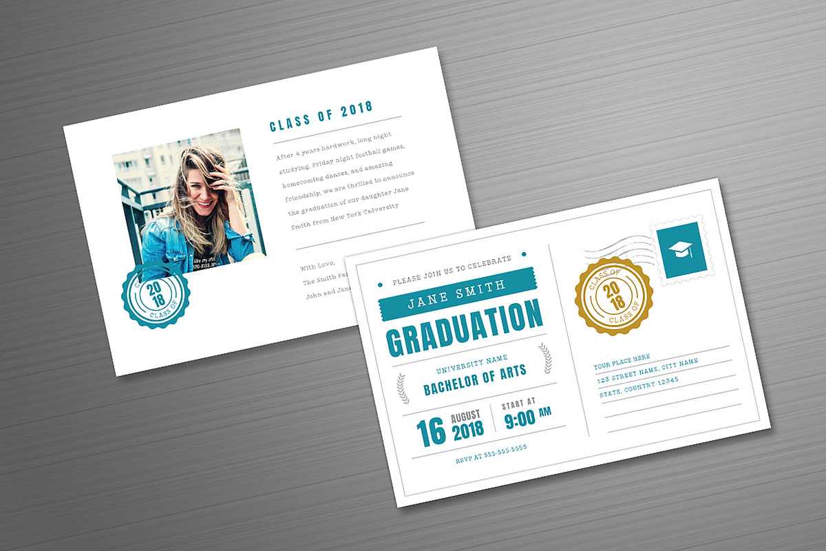 Postcard Graduation Invitation, a Card Template by Vynetta | Creative ...