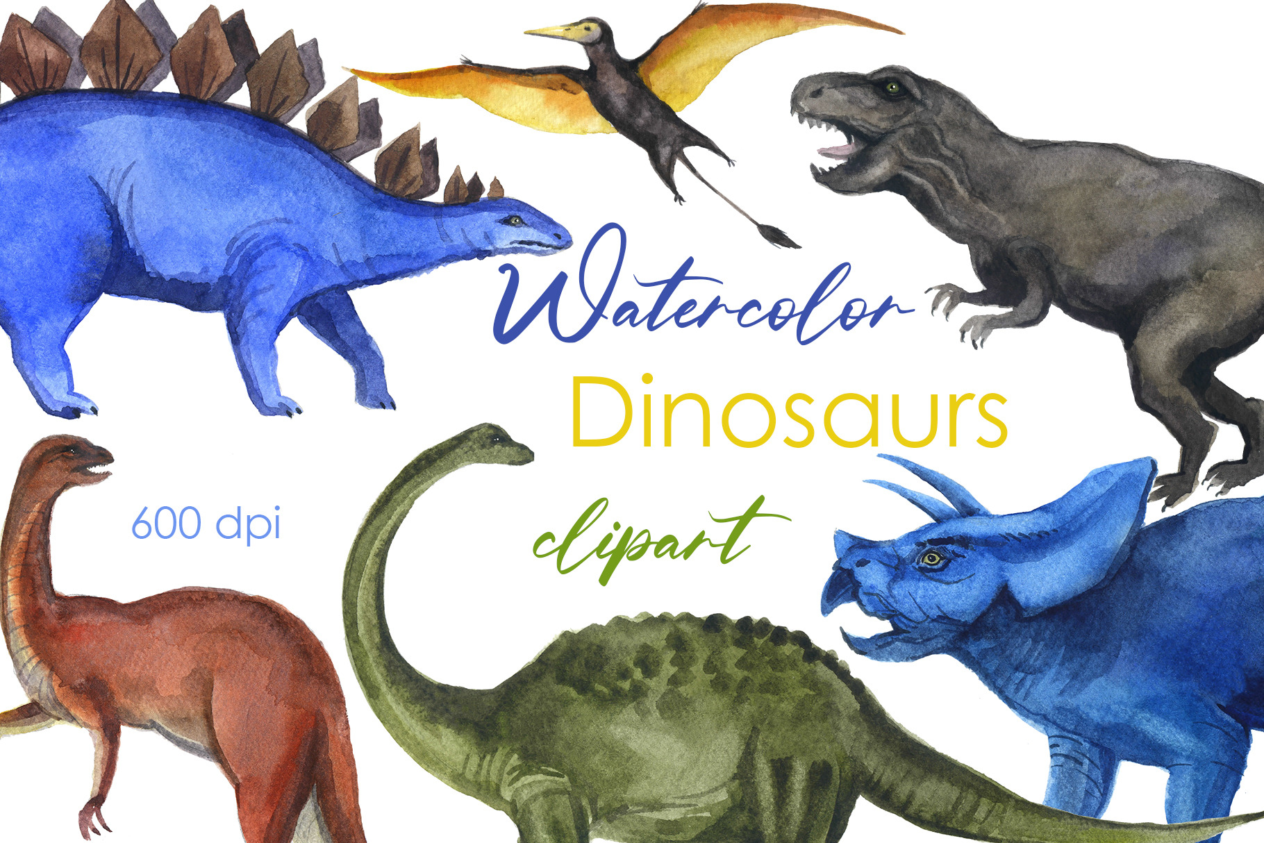 Watercolor dinosaurs clipart png, an Illustration by KomtsyanTatyanaArt