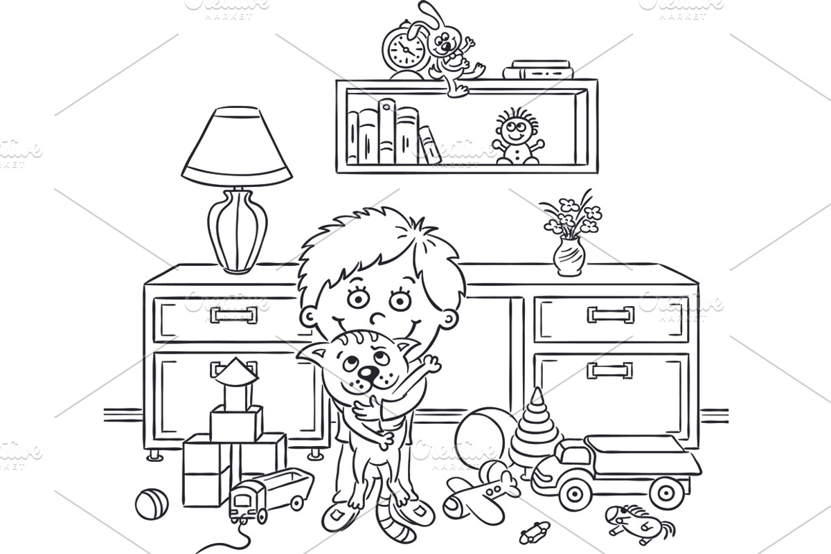 Outline cartoon kids illustration, an Illustration by Bubert Art
