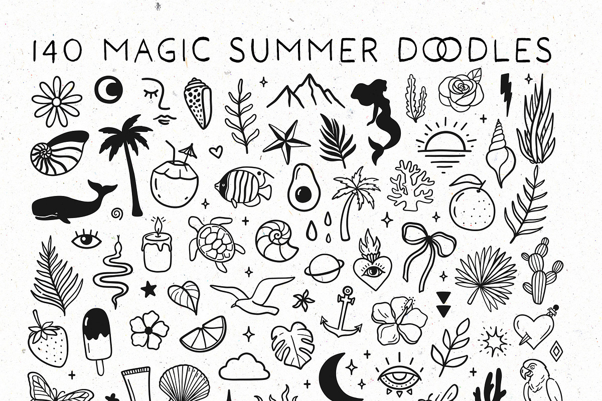 Magic Summer doodles and line art, an Illustration by harmonia_green_art