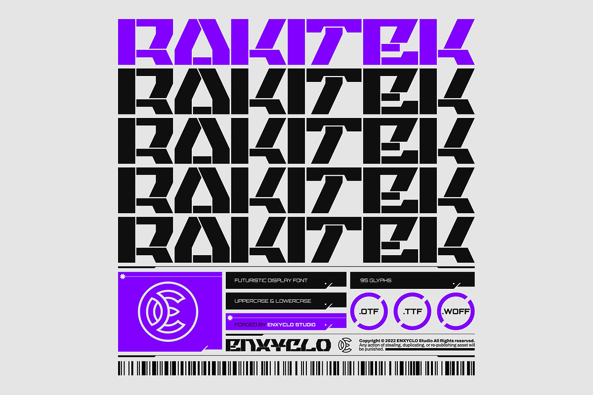RAKITEK - Futuristic Display Font, a Sans Serif Font by Enxyclo Studio