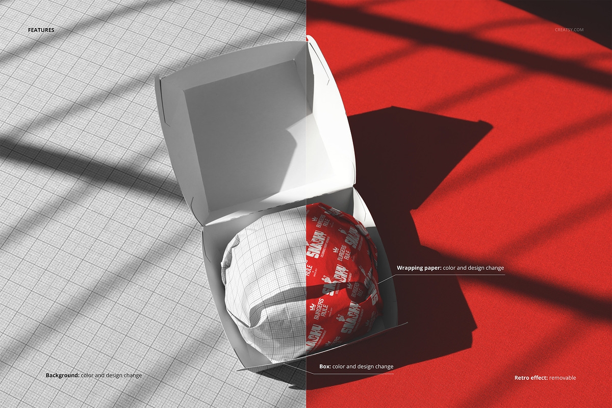 Wrapped Burger in Burger Box Mockup, a Packaging Mockup by creatsy5