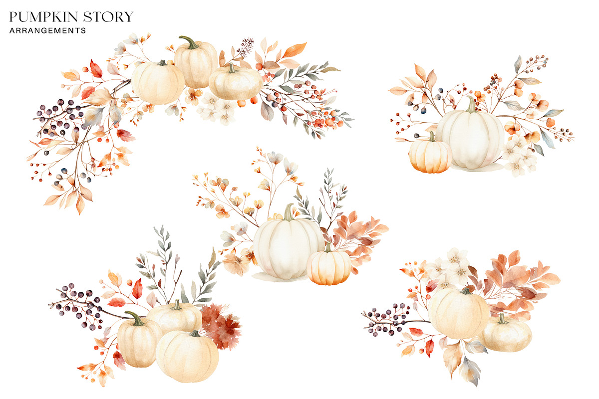 Watercolor Pumpkin Clipart Set, a Decorative Illustration by Patishop Art