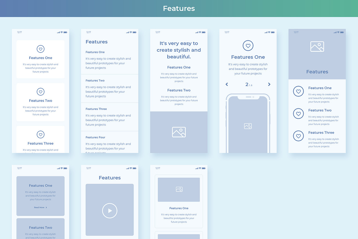 Collector iOS Wireframe UI Kit, a Wireframe Template by Creatoly