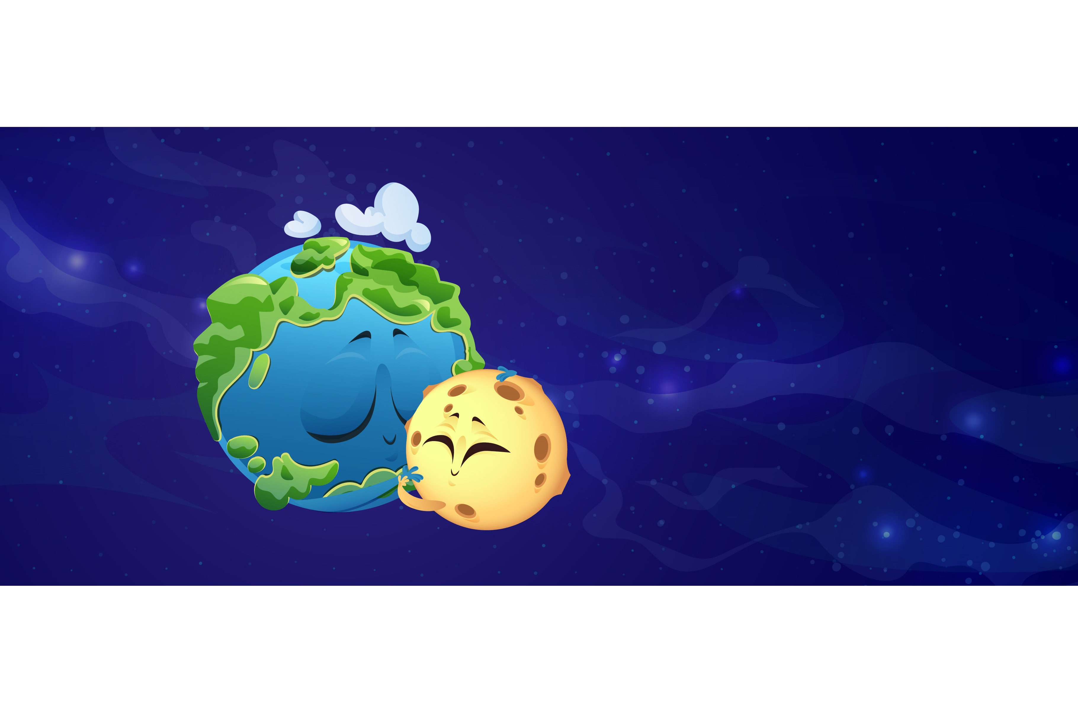 Cute planet Earth and Moon embrace, an Illustration by art PVP - market