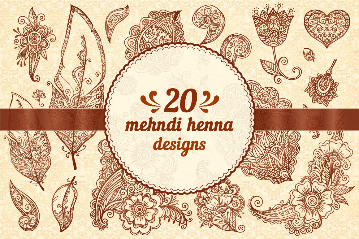 20 henna design vector elements, an Object Graphic by Art of Sun