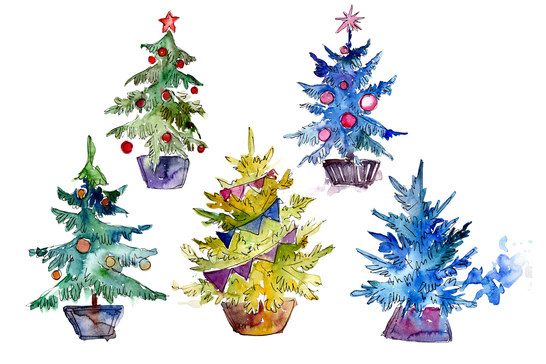 Green christmas tree PNG watercolor, a Seasonal Illustration by ...