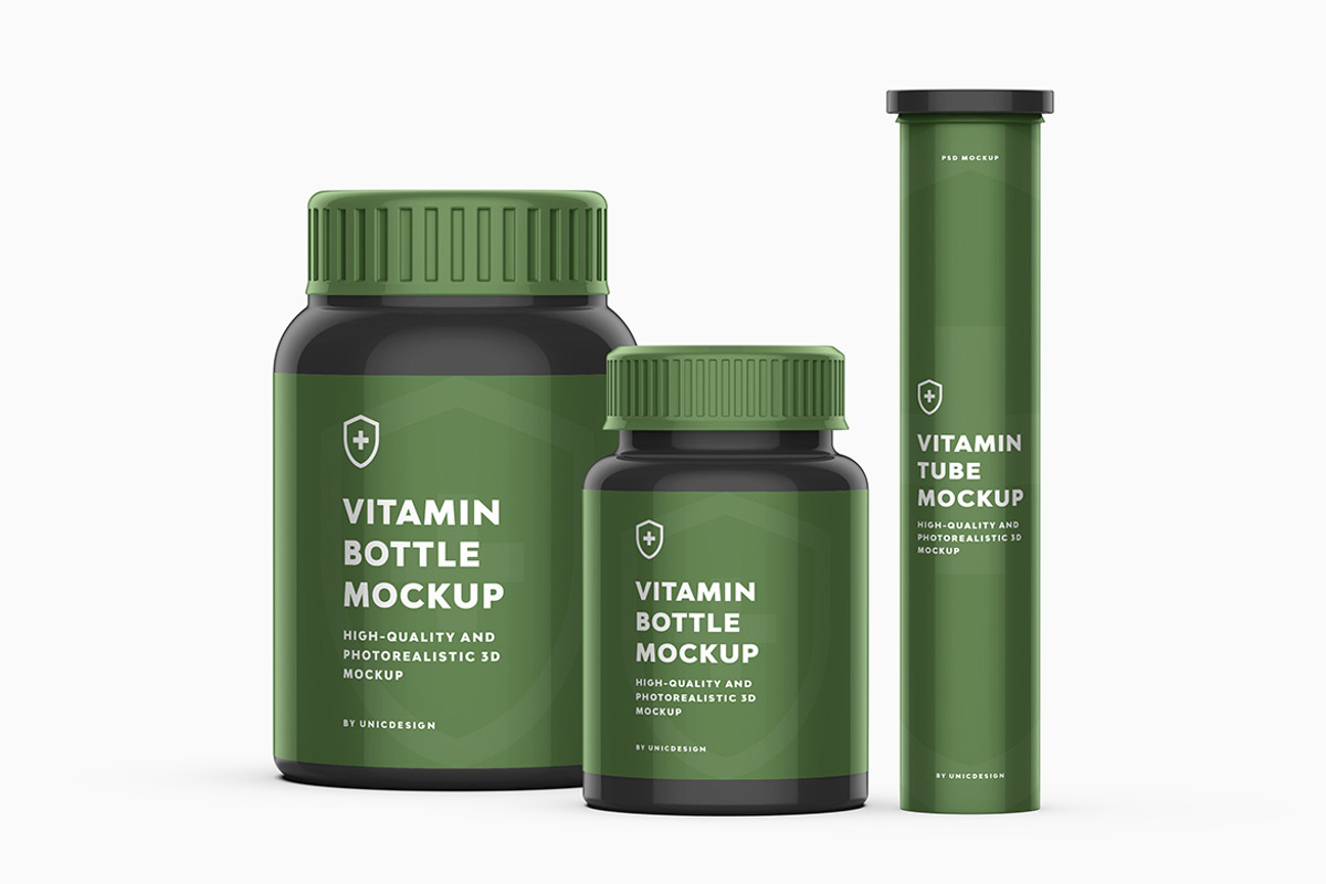 Vitamin Packaging Mockup, a Cups & Container Mockup by UnicDesign