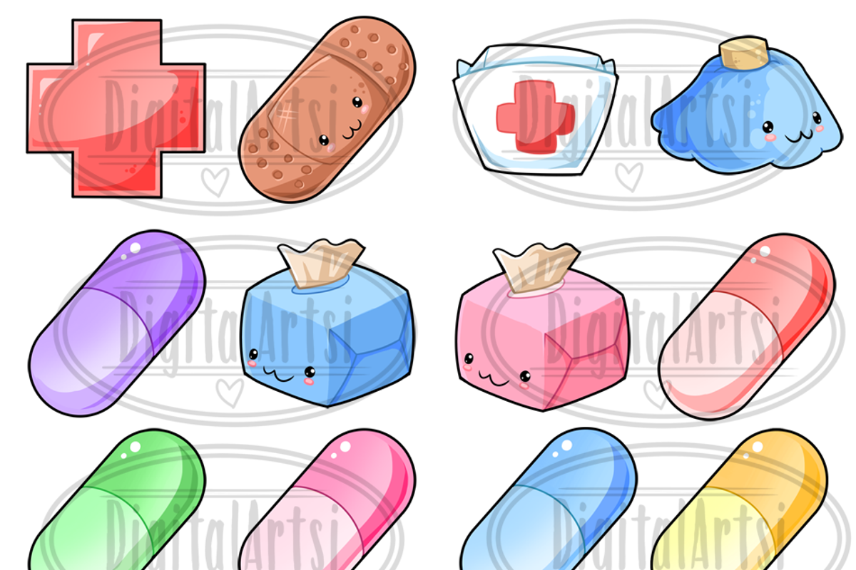 Kawaii Sick Day Clipart, a Healthcare Illustration by DigitalArtsi