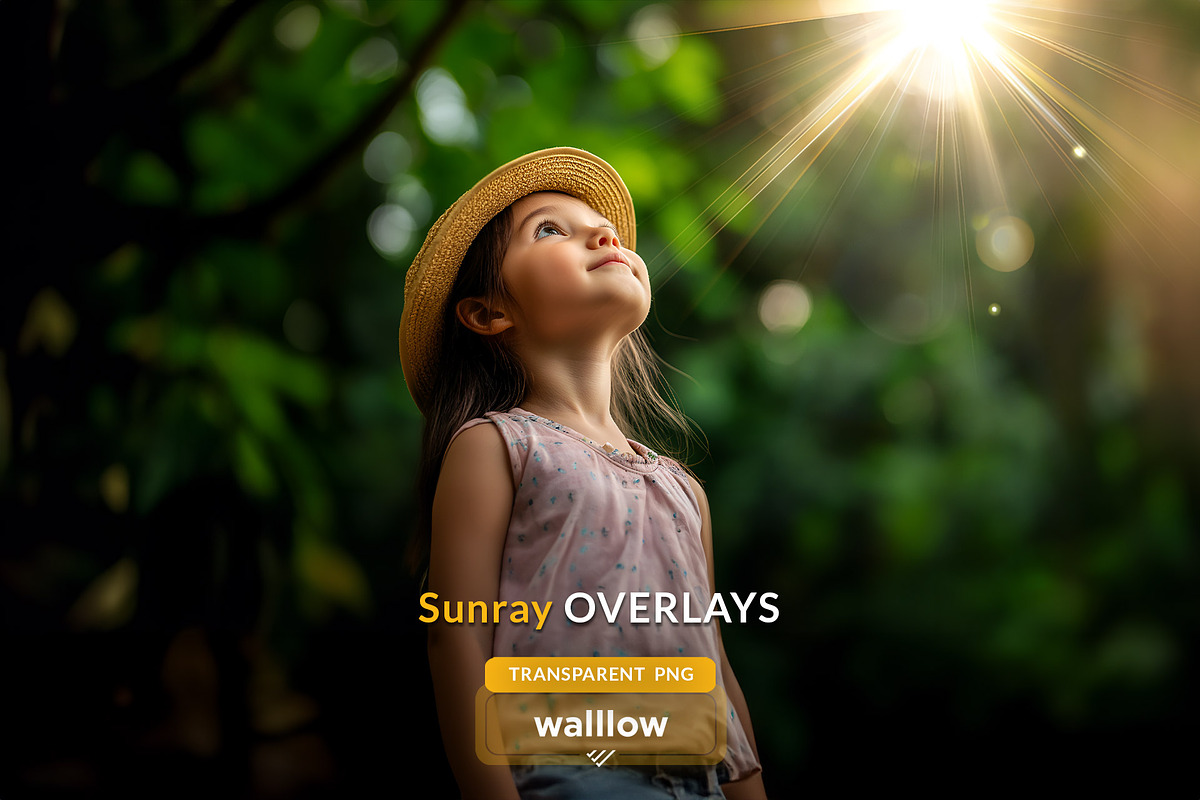 Sunrays transparent PNG overlays, a Layer Style Add-On by Walllow Creatives