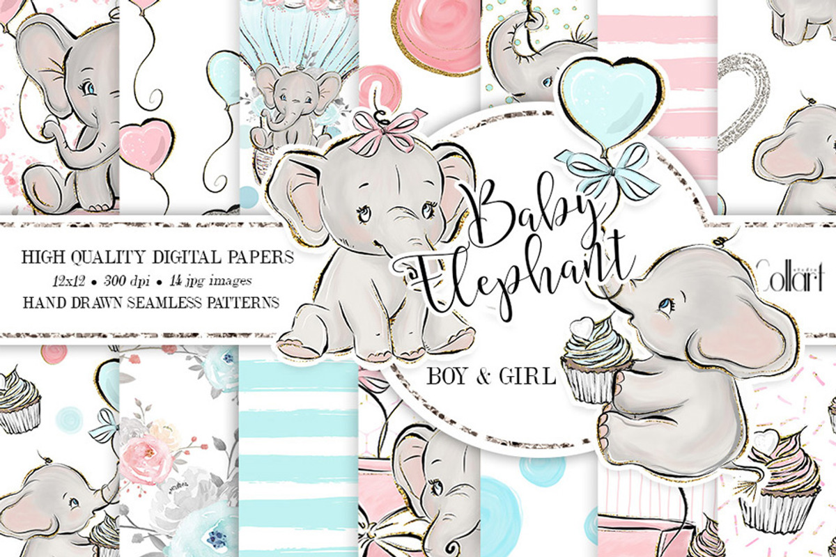 Elephant digital papers, a Pattern Graphic by Collart Studio