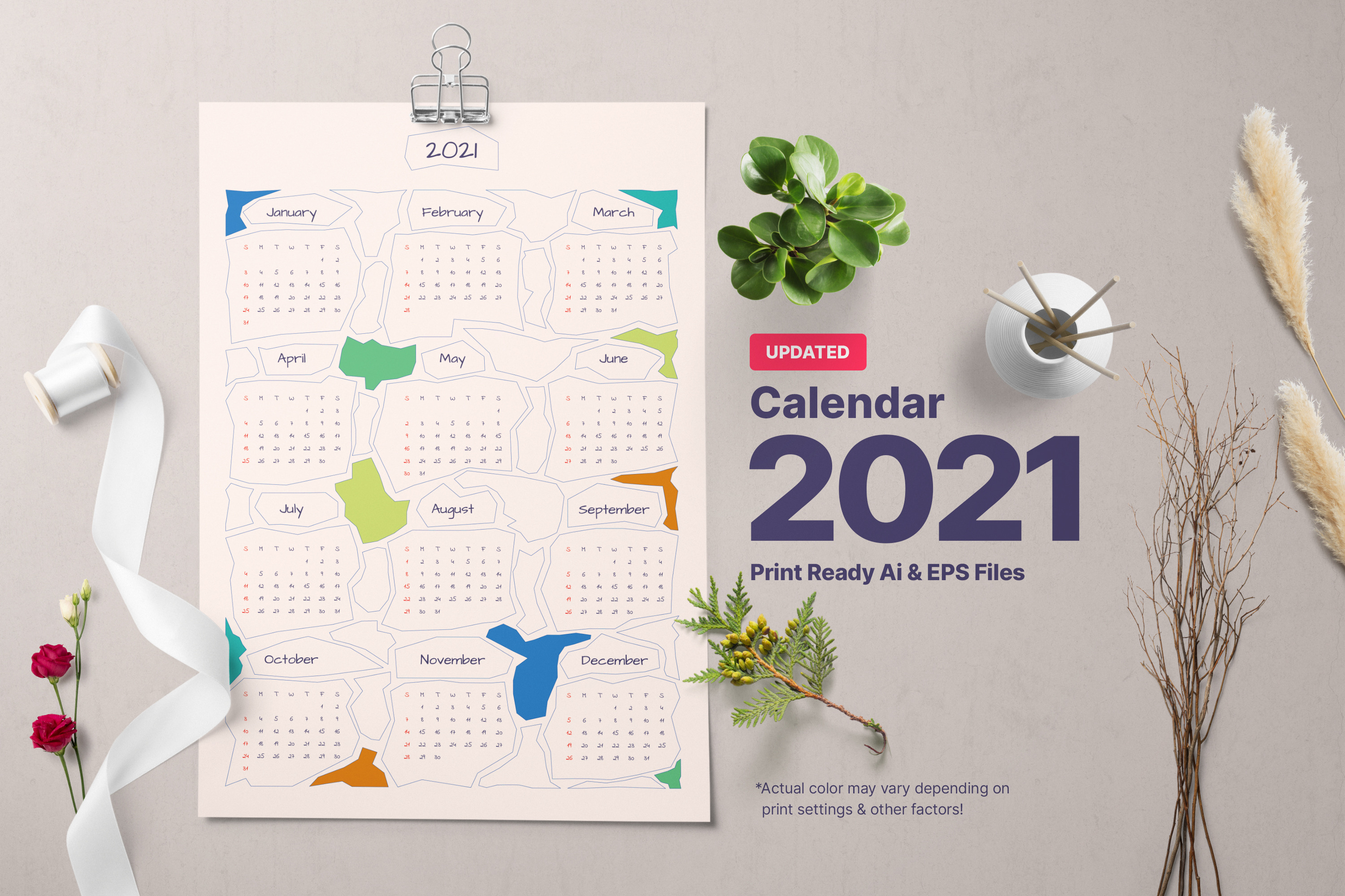 Borderline Calendar 2021, a Stationery Template by Vackground ...