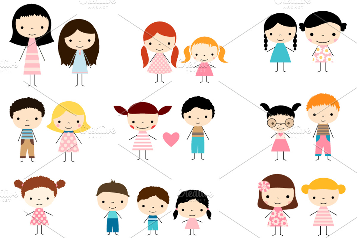 Multicultural stick figures clipart, an Education Illustration by ...