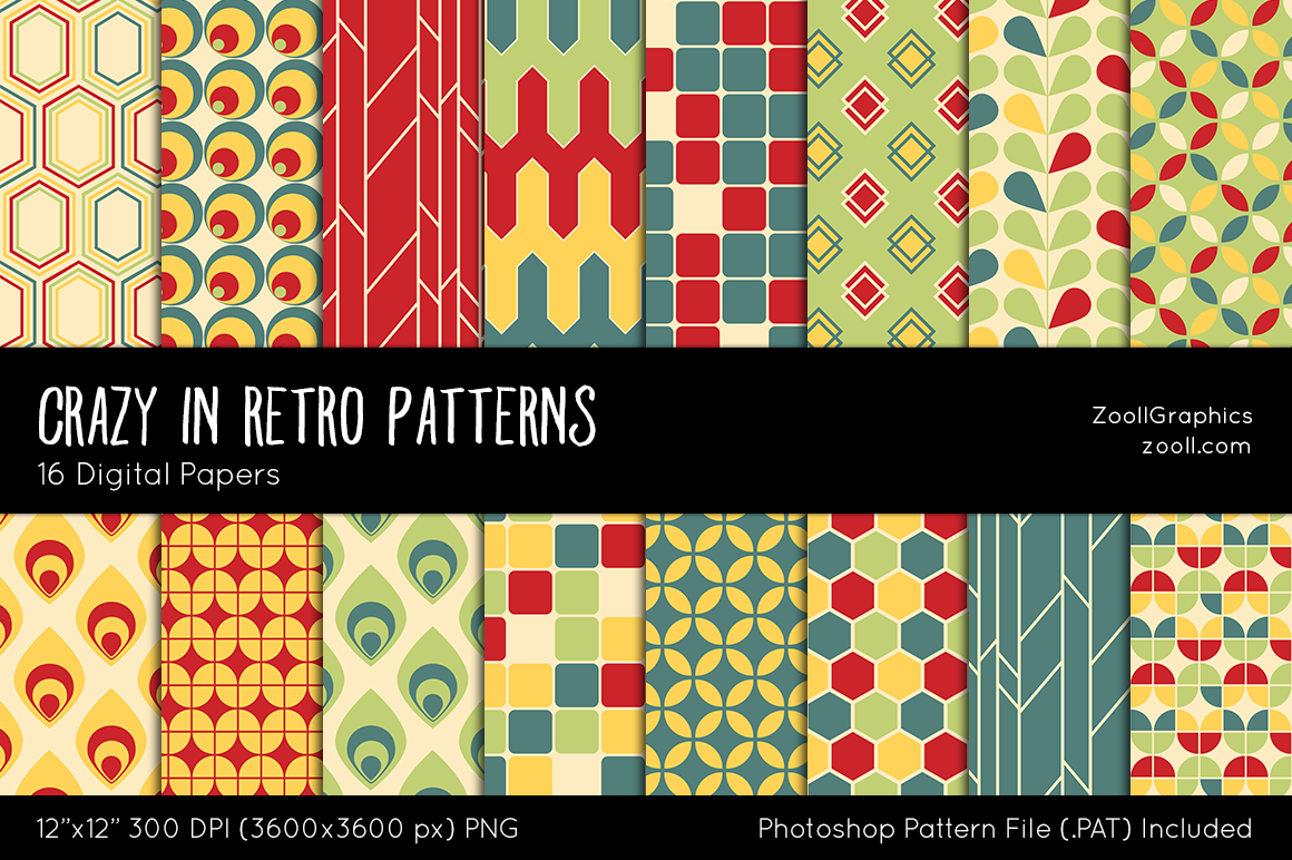 Crazy In Retro Digital Papers, a Pattern Graphic by ZoollGraphics