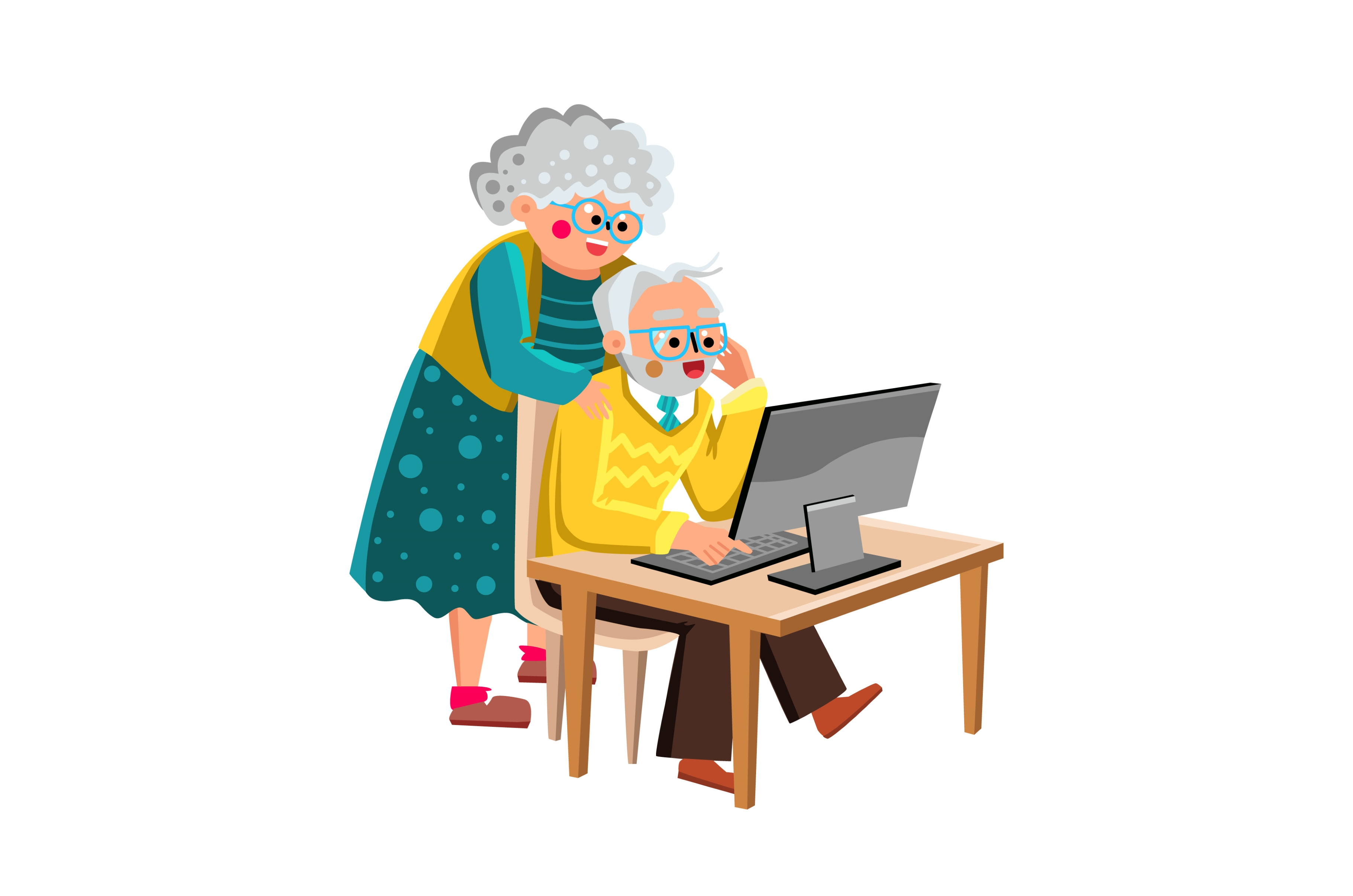 Grandma And Grandpa Working On, a Person Illustration by pikepicture