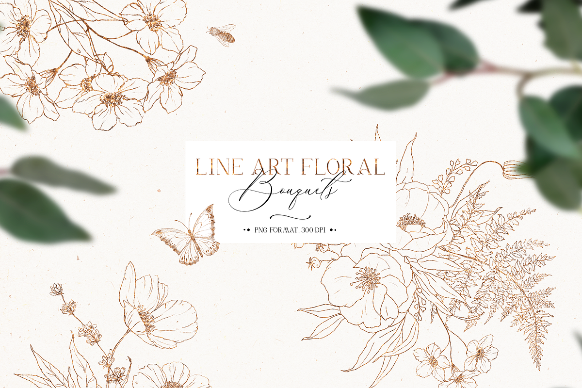 Flower field - line art floral set, a Decorative Illustration by ...