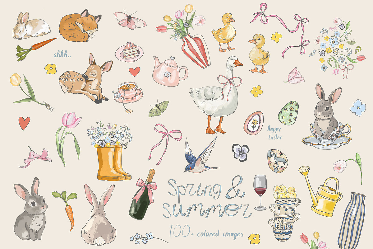 Spring Summer Easter Illustrations, an Object Graphic by whiteheartdesign