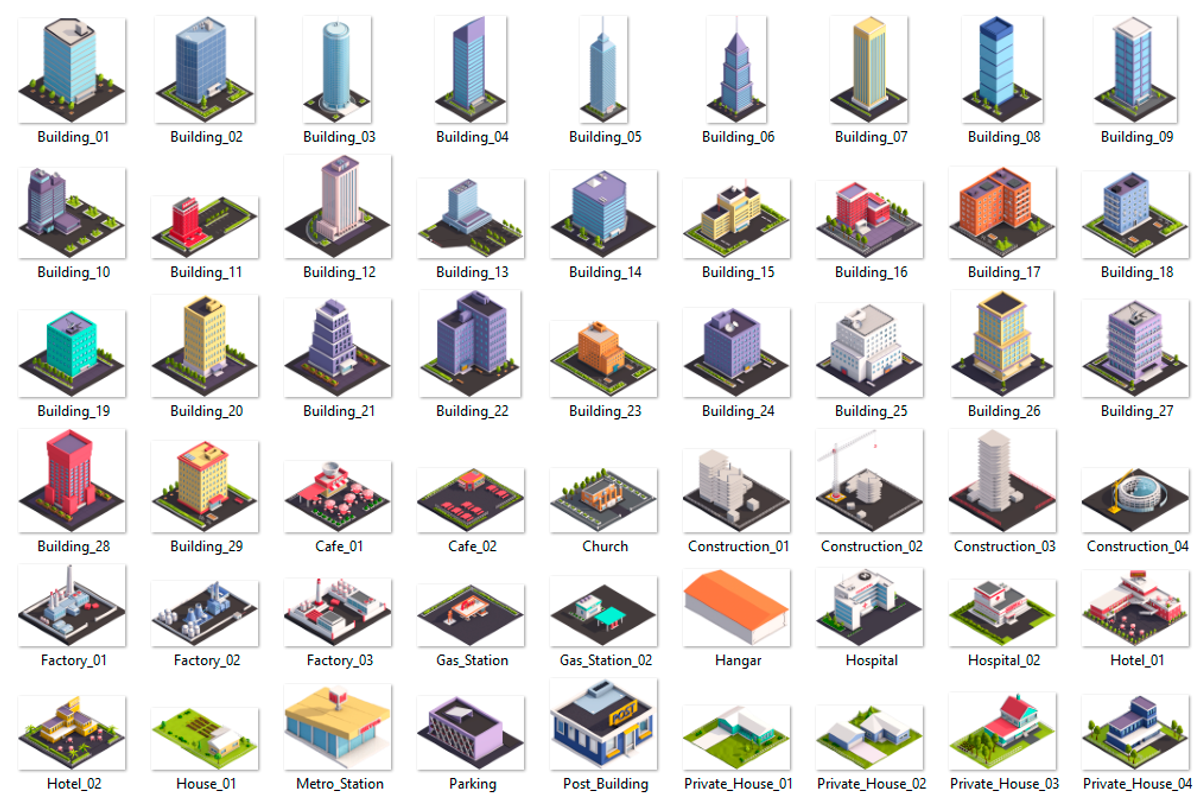 Low Poly Isometric Buildings Pack, an Illustration by Anton Moek