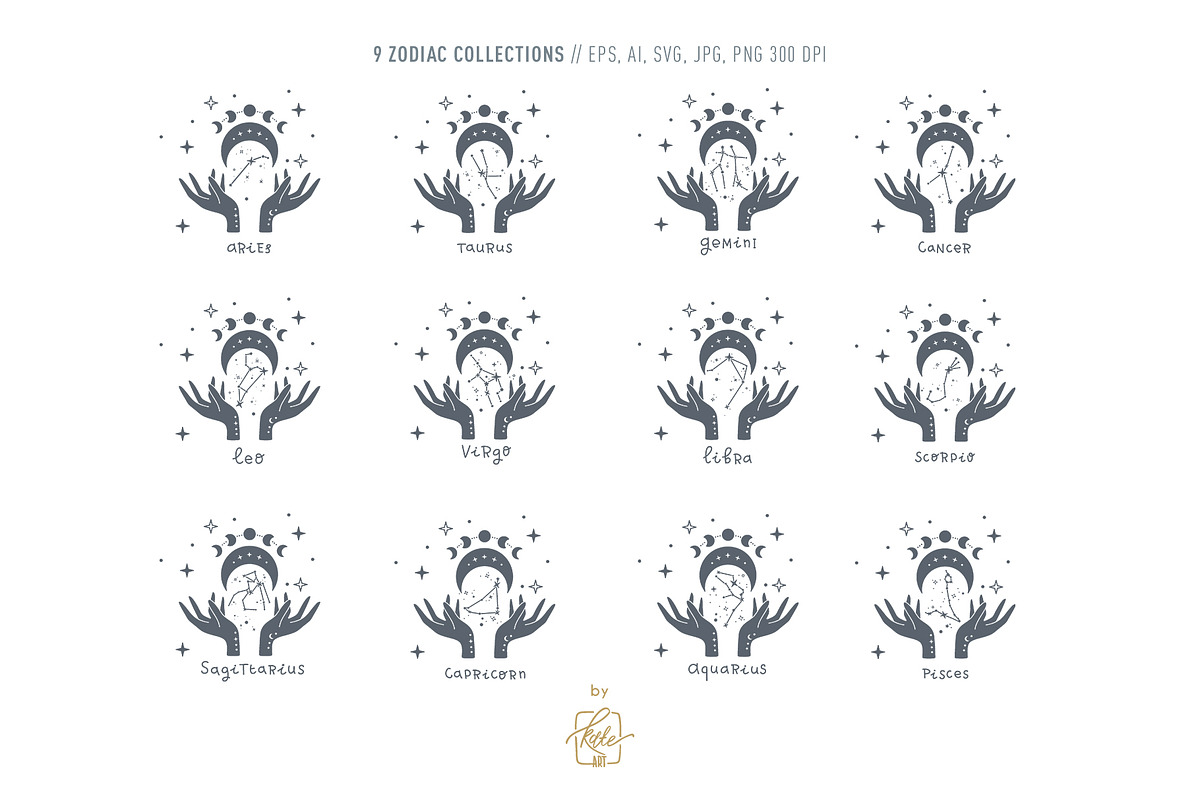 ZODIAC SIGNS LINE ART | Creative Market