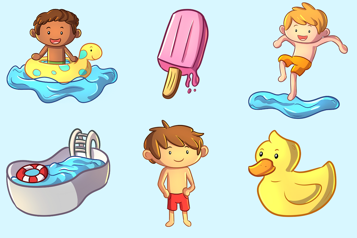Pool Party Boys Clip Art Collection, an Illustration by Keepin' It Kawaii