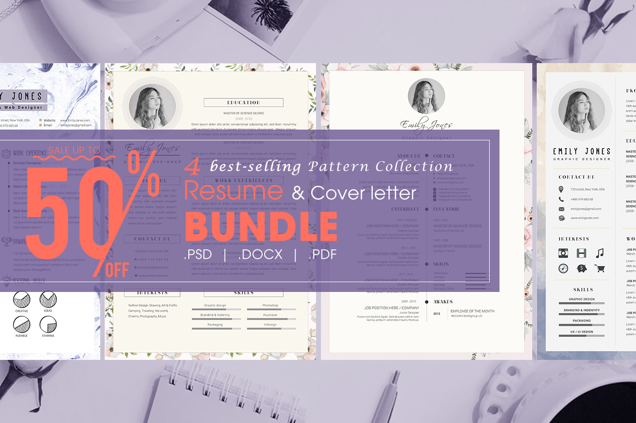 Resume CV Pattern Bundle, a Resume Template by Showy68 Template