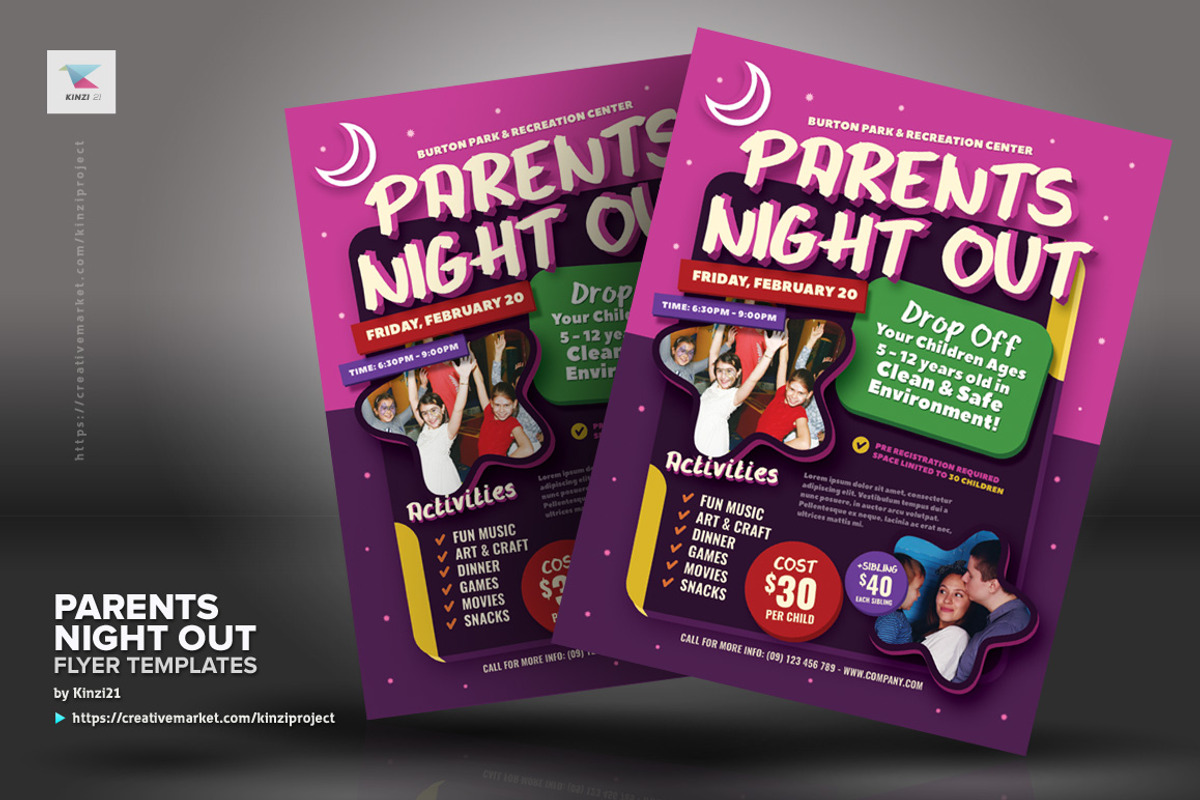 Parents Night Out Flyer Templates, a Flyer Template by kinzi21