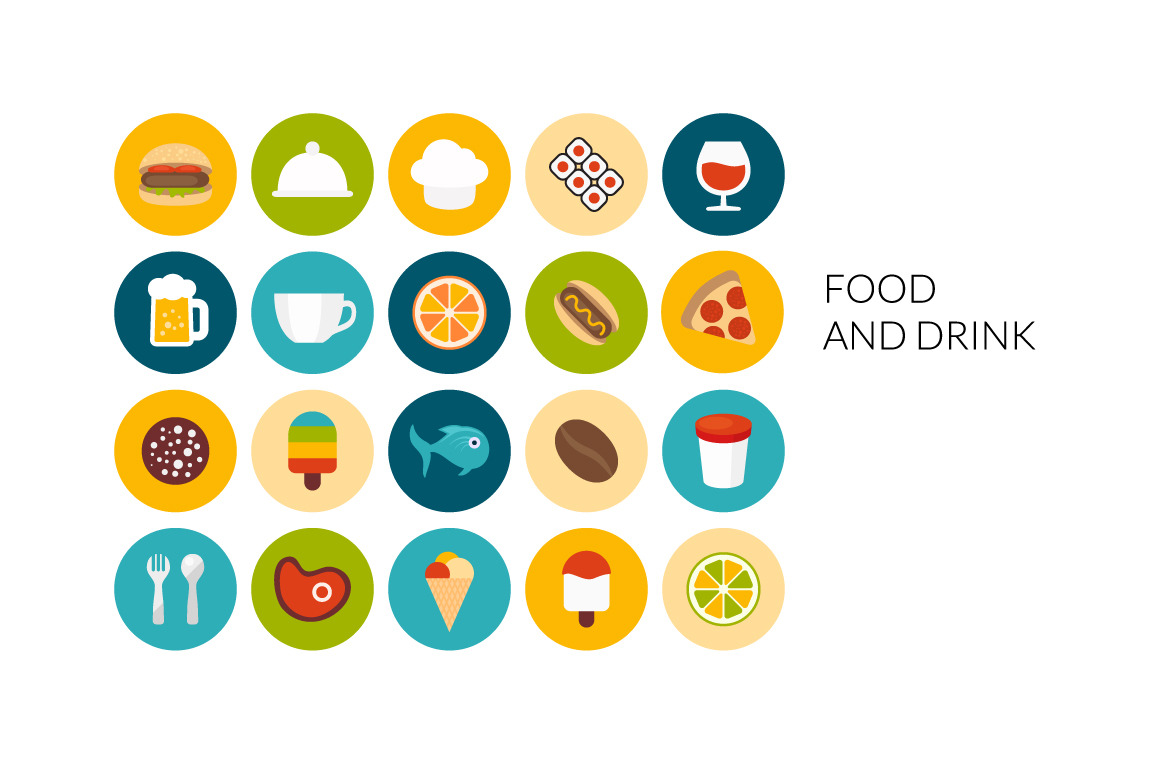 Flat icons set - Food and Drink, an Icon by sidmaydesign