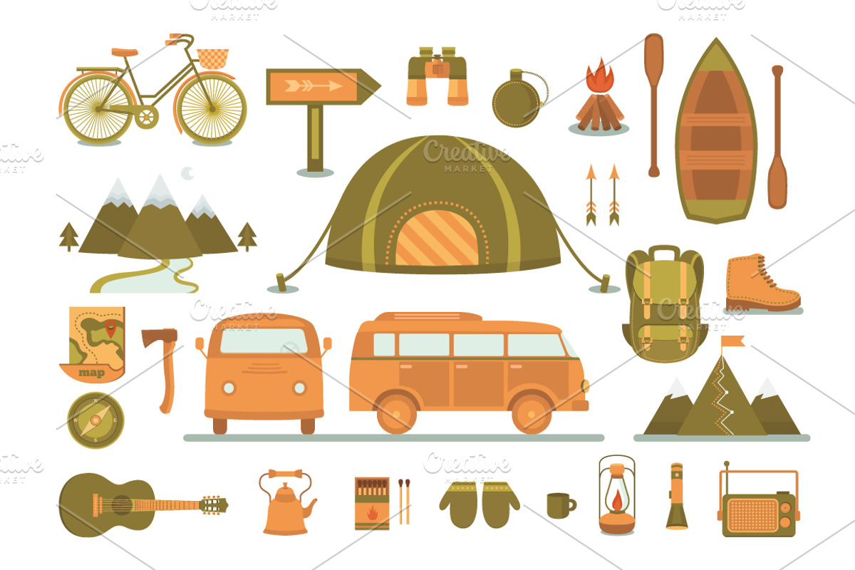 Camping illustrations and elements, an Illustration by Dasha Efremova