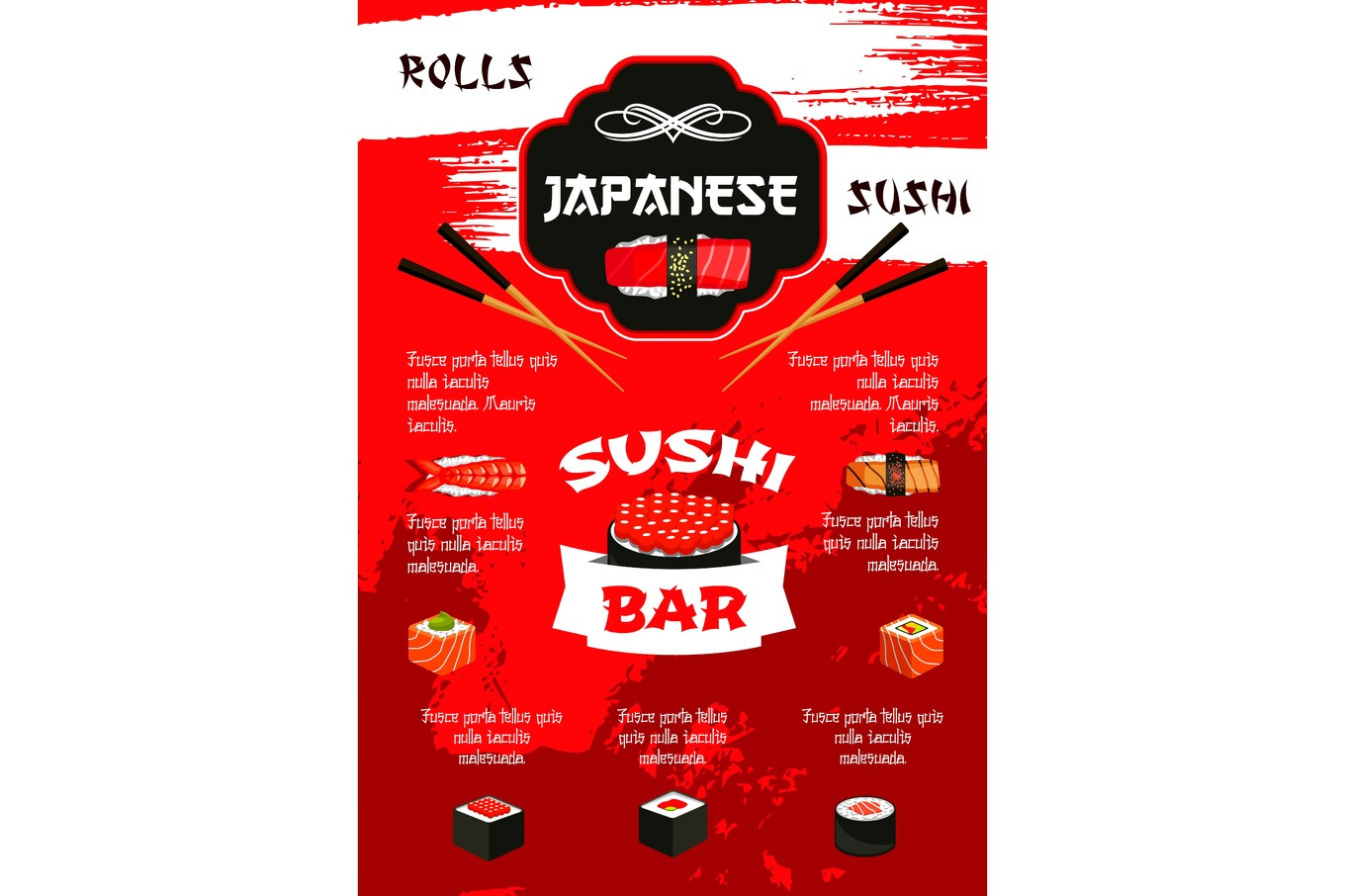 Japanese sushi bar menu poster template design, a Food Illustration by ...