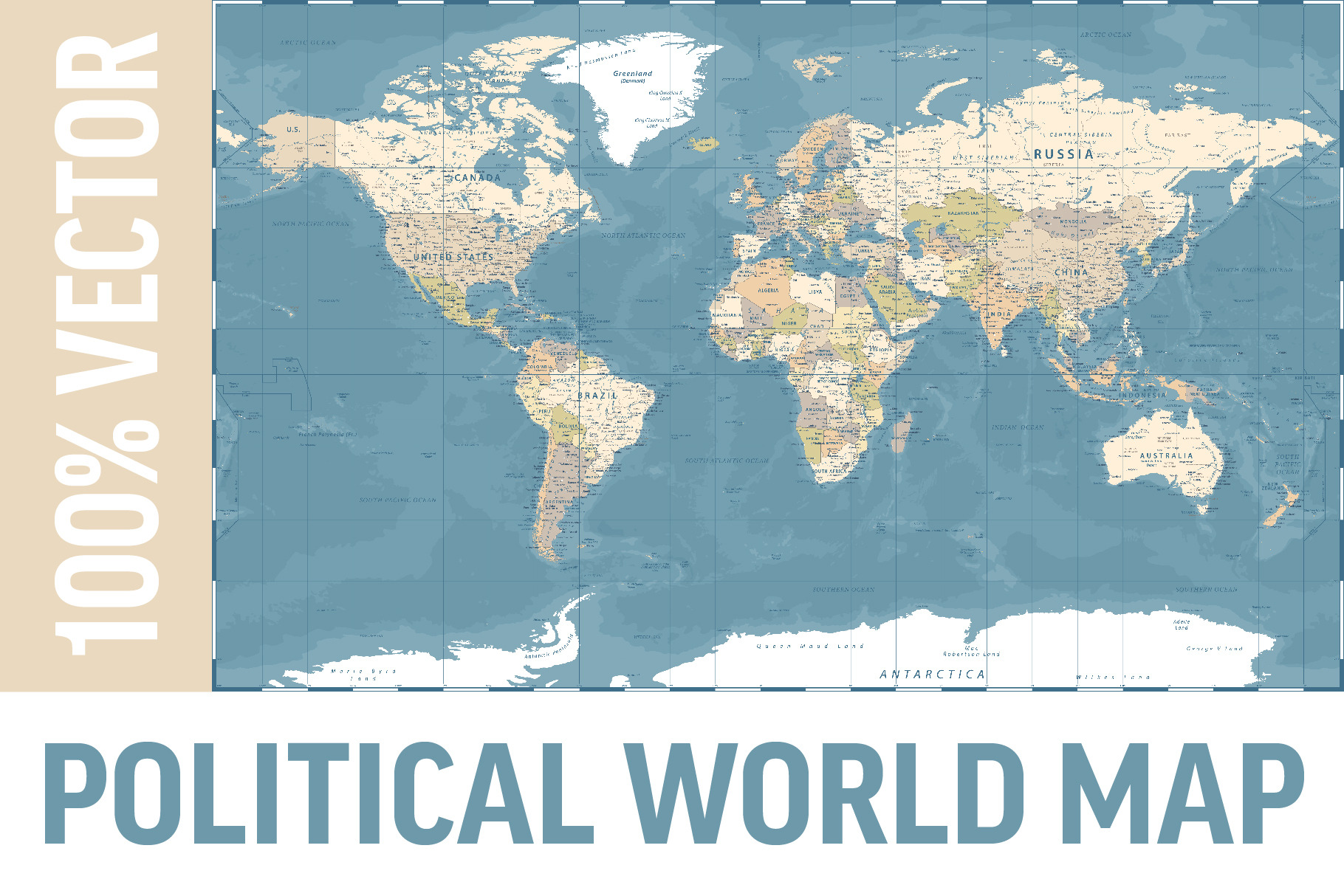 World Map Political. Vector Worldmap, an Education Illustration by ...