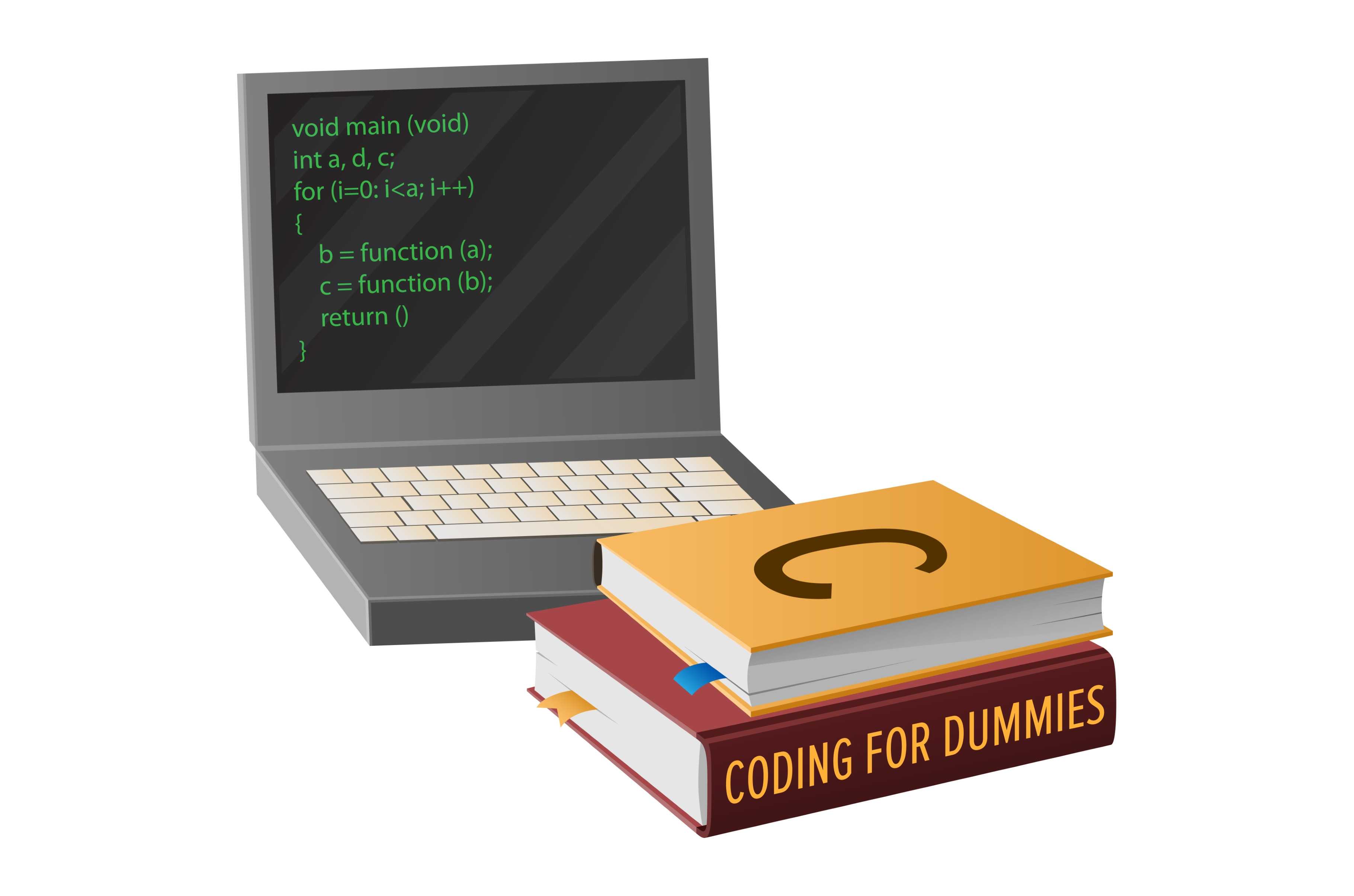 Open Laptop and Books for Program, an Education Illustration by robuart