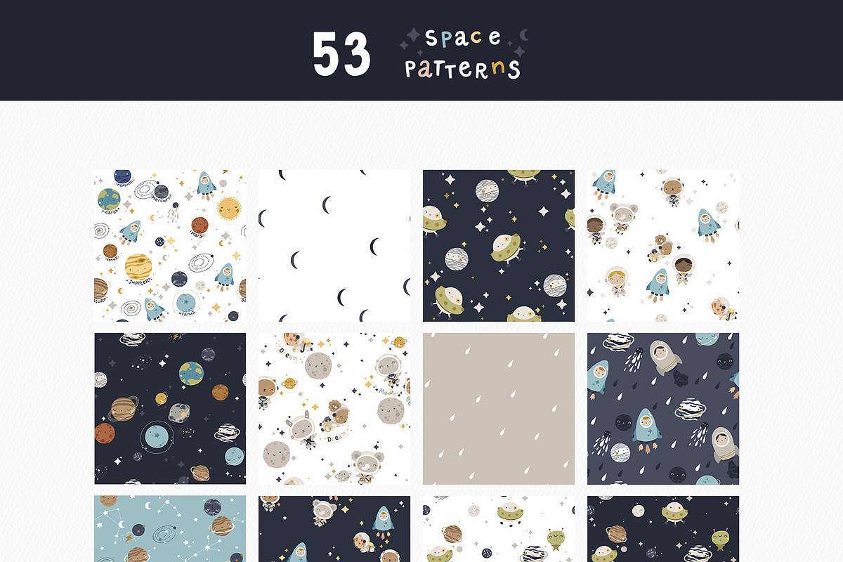 Space time Kids patterns, a Pattern Graphic by tatiletters