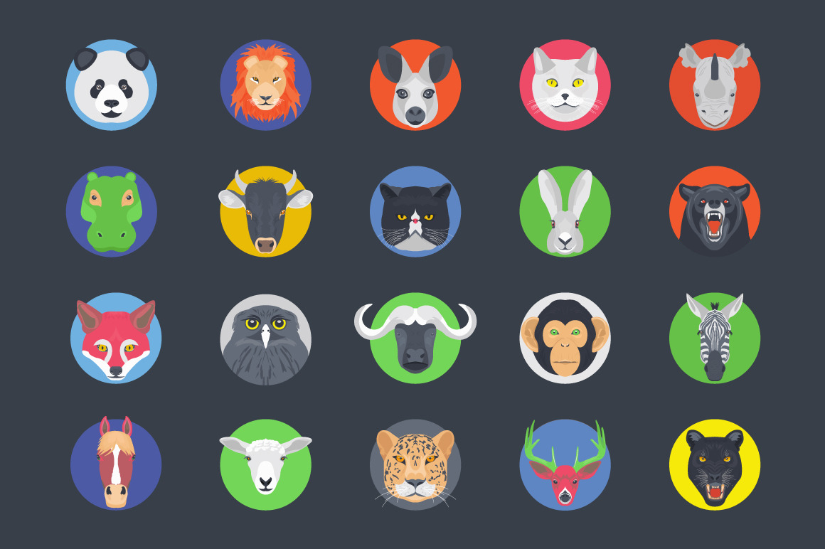 40 Flat Animal Avatars, an Icon by Prosymbols