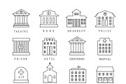 Government buildings lined signs, an Outline Icon by Microvector