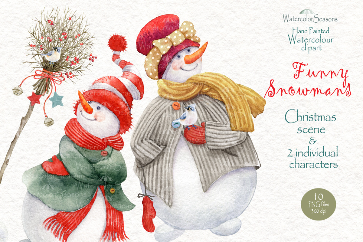 Watercolor Snowman Christmas clipart
