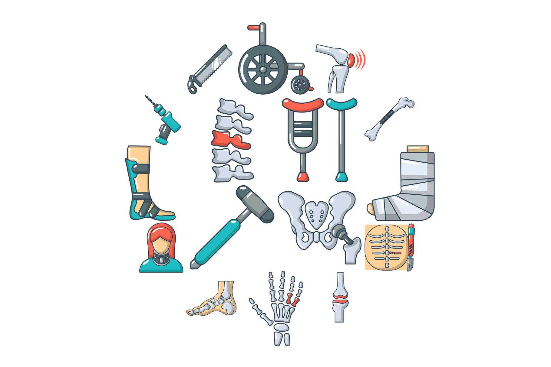 Orthopedist bone tools icons set, an Illustration by Ylivdesign ...